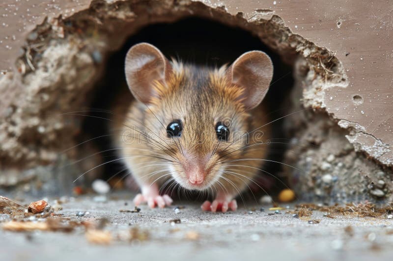 Mouse Looking from Hole in Dirty Wall Stock Photo - Image of ...