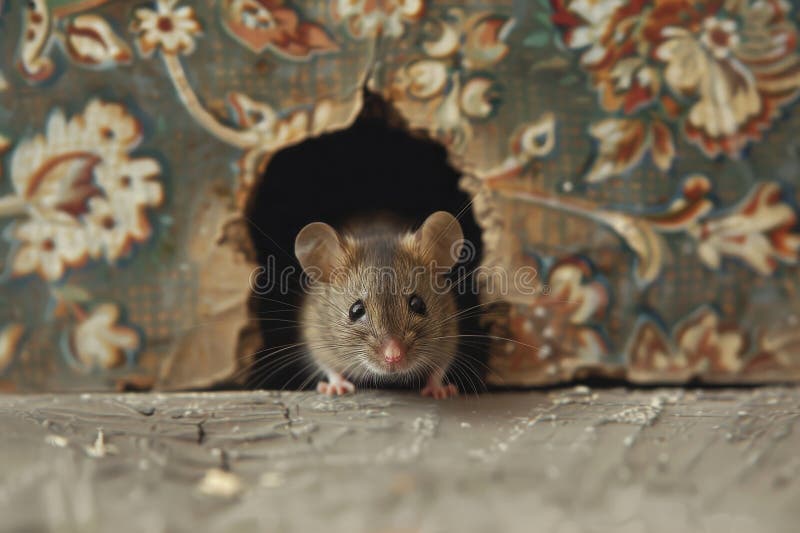Mouse Looking from Hole in Dirty Wall Stock Photo - Image of hiding ...