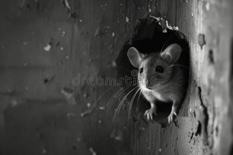 Mouse Looking Out from Hole in Concrete Surface Stock Image - Image of ...