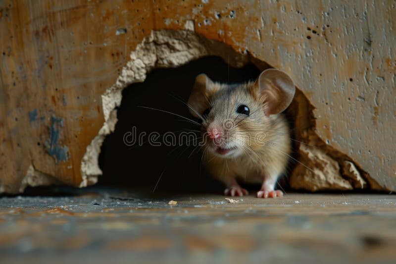 Mouse Looking Out from Hole in Concrete Surface Stock Photo - Image of ...