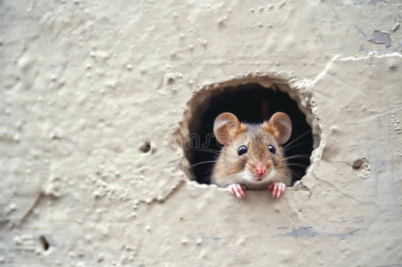 Mouse Looking Out from Hole in Concrete Surface Stock Photo - Image of ...