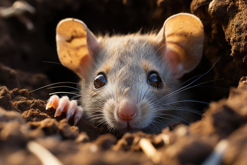 Mouse Looks Out of a Hole, a Rodent in a Field. Generative AI Stock ...