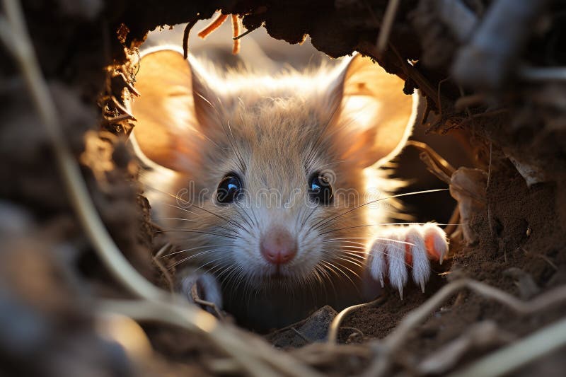 Mouse Looks Out of a Hole, a Rodent in a Field. Stock Illustration ...