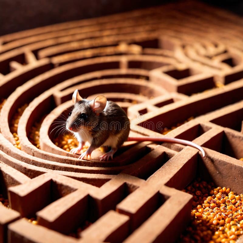 Mouse Lost in Maze, Being Trained To Find a Solution and Exit Stock ...