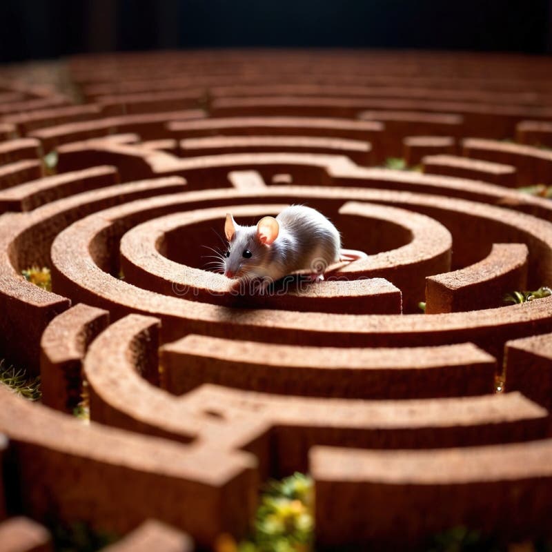 Mouse Lost in Maze, Being Trained To Find a Solution and Exit Stock ...