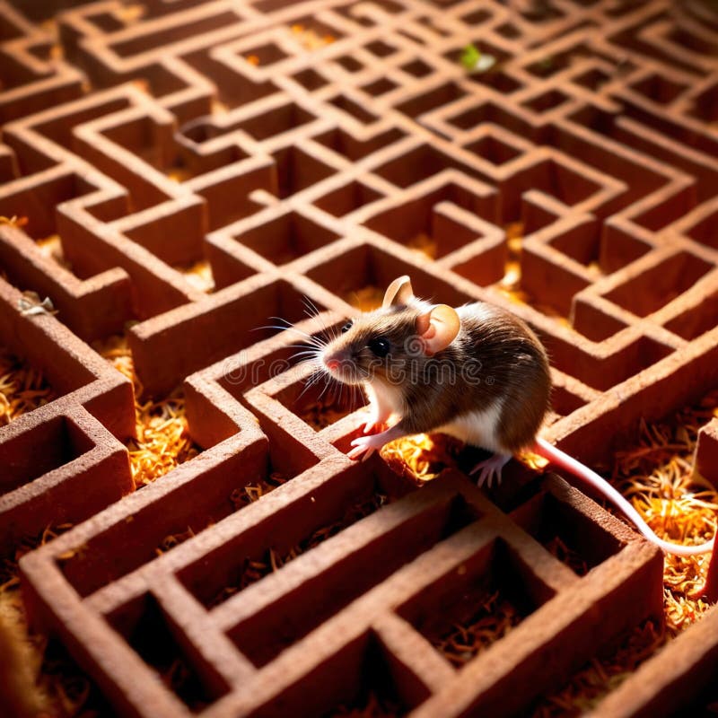 Mouse Lost in Maze, Being Trained To Find a Solution and Exit Stock ...