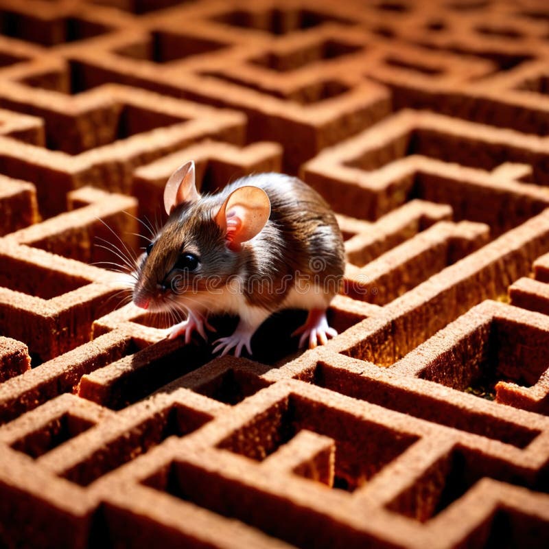 Mouse Lost in Maze, Being Trained To Find a Solution and Exit Stock ...