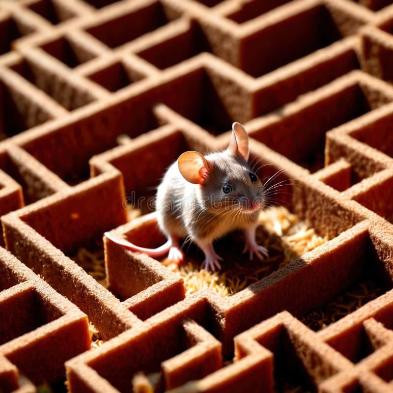 Mouse Lost in Maze, Being Trained To Find a Solution and Exit Stock ...