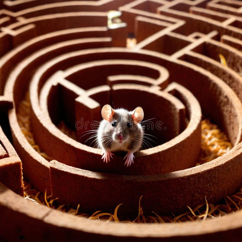 Mouse Lost in Maze, Being Trained To Find a Solution and Exit Stock ...