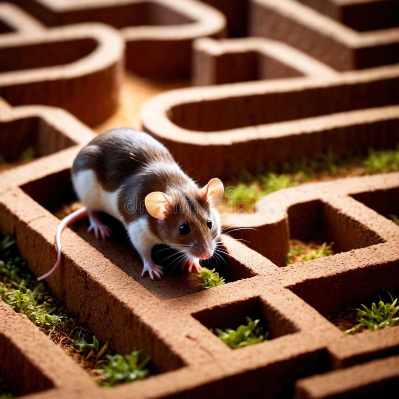 Mouse Lost in Maze, Being Trained To Find a Solution and Exit Stock ...