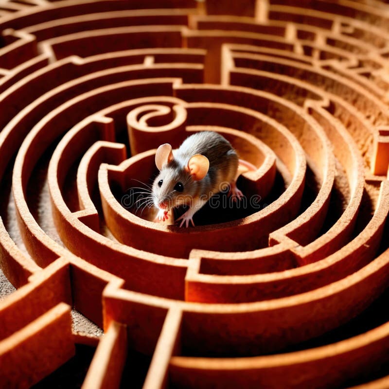 Mouse Lost in Maze, Being Trained To Find a Solution and Exit Stock ...
