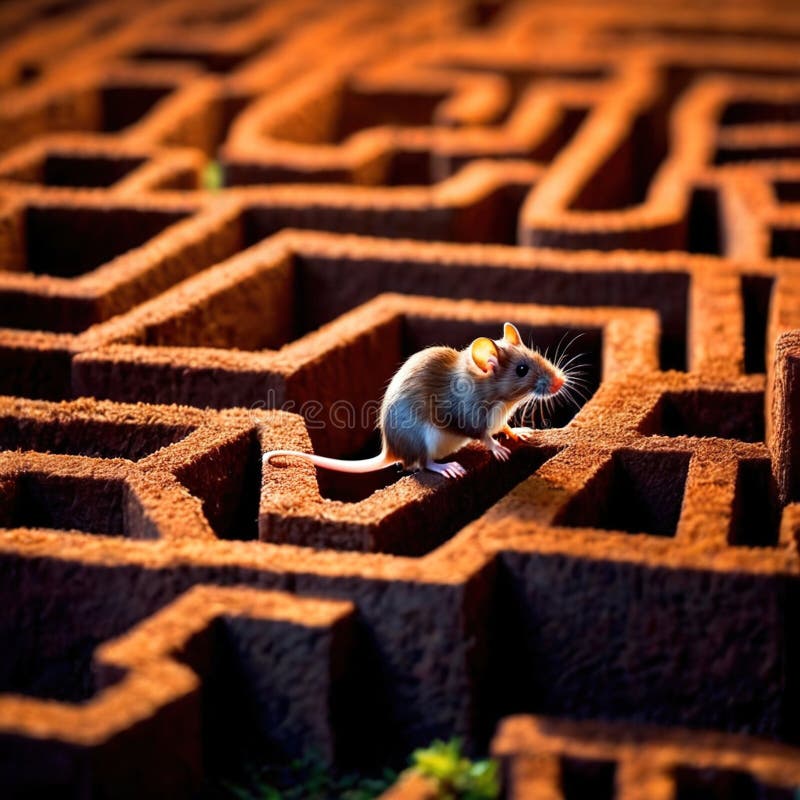 Mouse Lost in Maze, Being Trained To Find a Solution and Exit Stock ...