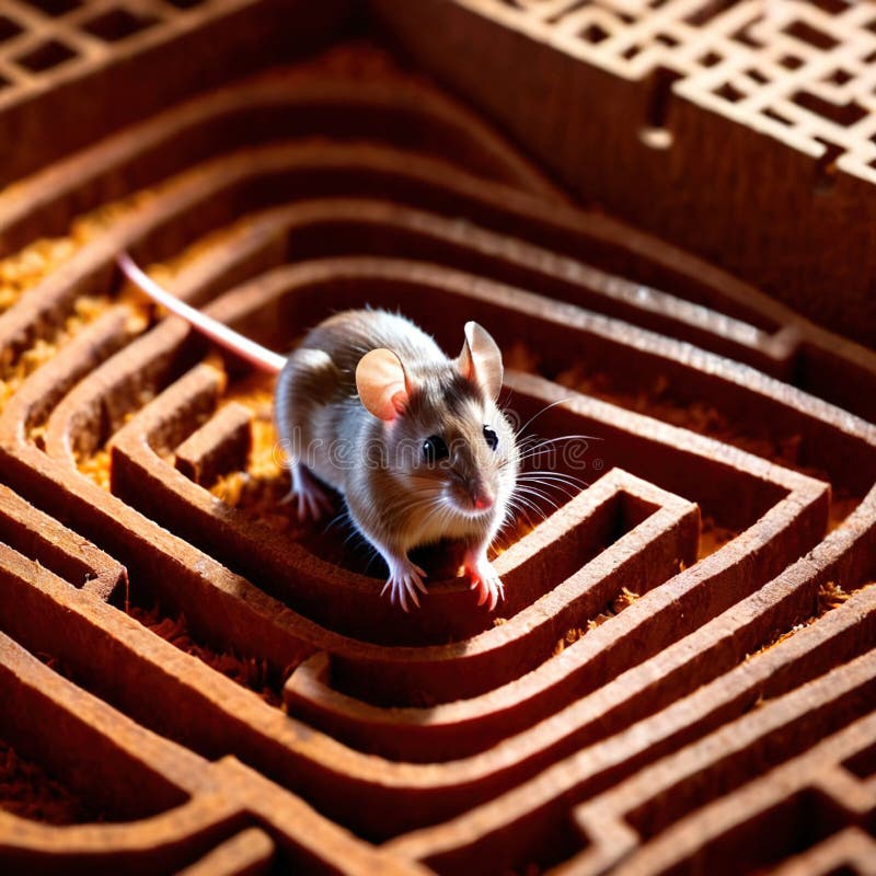 Mouse Lost in Maze, Being Trained To Find a Solution and Exit Stock ...