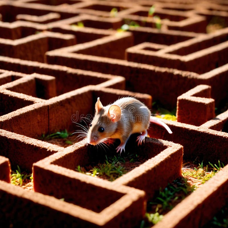Mouse Lost in Maze, Being Trained To Find a Solution and Exit Stock ...