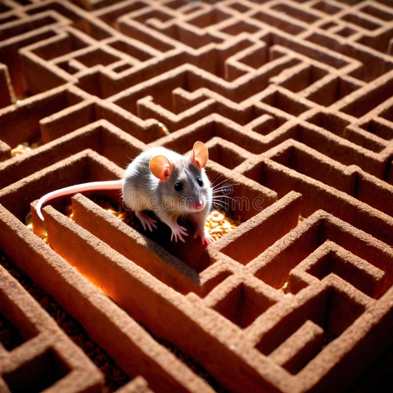 Mouse Lost in Maze, Being Trained To Find a Solution and Exit Stock ...