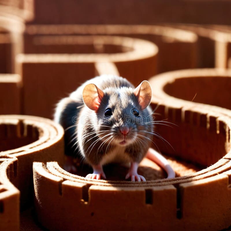 Mouse Lost in Maze, Being Trained To Find a Solution and Exit Stock ...