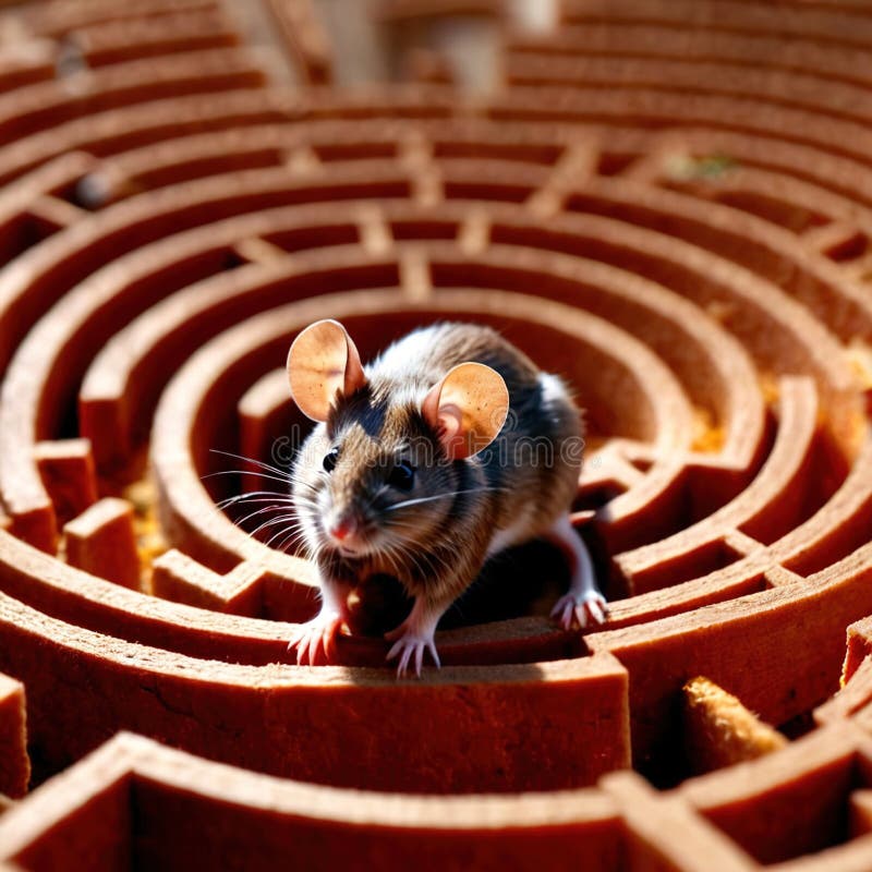 Mouse Lost in Maze, Being Trained To Find a Solution and Exit Stock ...