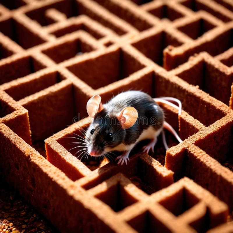 Mouse Lost in Maze, Being Trained To Find a Solution and Exit Stock ...
