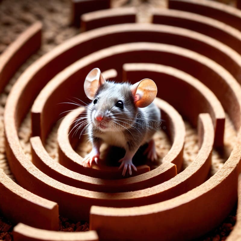 Mouse Lost in Maze, Being Trained To Find a Solution and Exit Stock ...