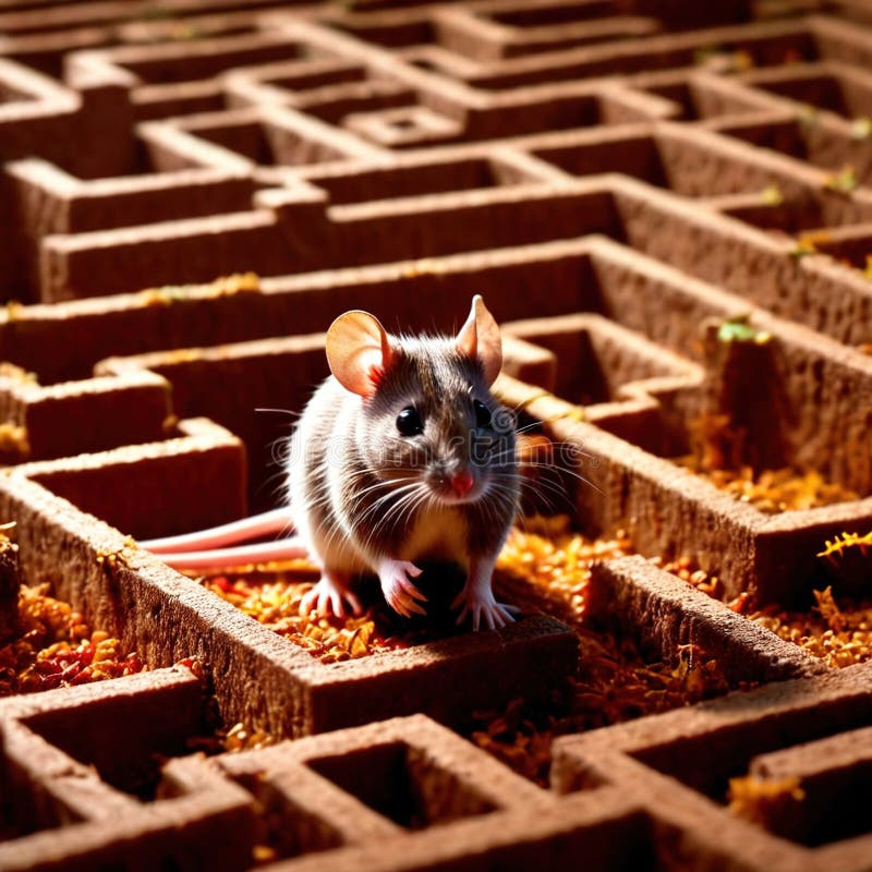 Mouse Lost in Maze, Being Trained To Find a Solution and Exit Stock ...