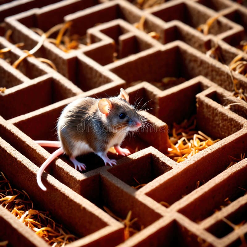 Mouse Lost in Maze, Being Trained To Find a Solution and Exit Stock ...