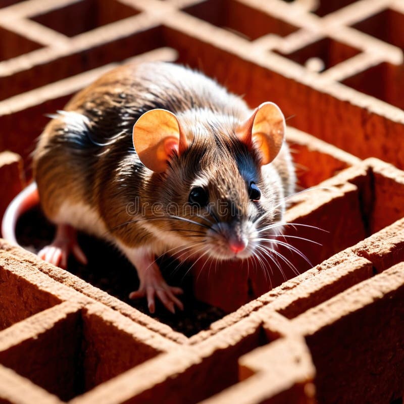 Mouse Lost in Maze, Being Trained To Find a Solution and Exit Stock ...