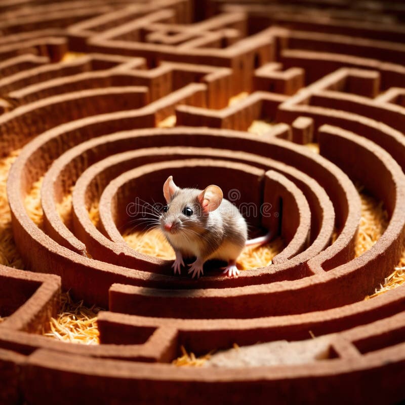 Mouse Lost in Maze, Being Trained To Find a Solution and Exit Stock ...