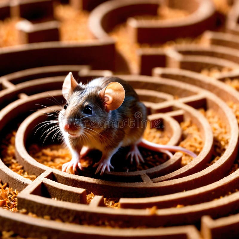 Mouse Lost in Maze, Being Trained To Find a Solution and Exit Stock ...