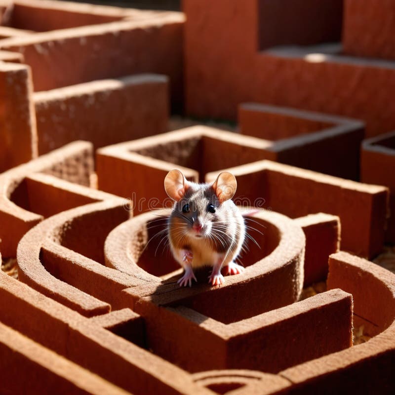 Mouse Lost in Maze, Being Trained To Find a Solution and Exit Stock ...