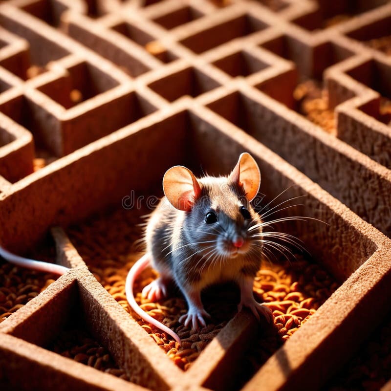 Mouse Lost in Maze, Being Trained To Find a Solution and Exit Stock ...