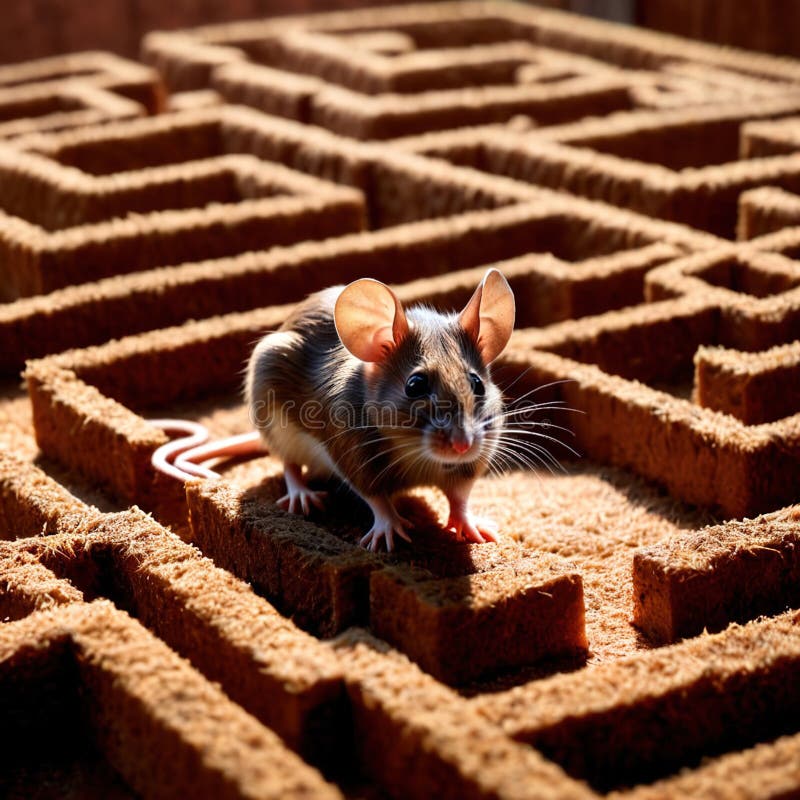 Mouse Lost in Maze, Being Trained To Find a Solution and Exit Stock ...