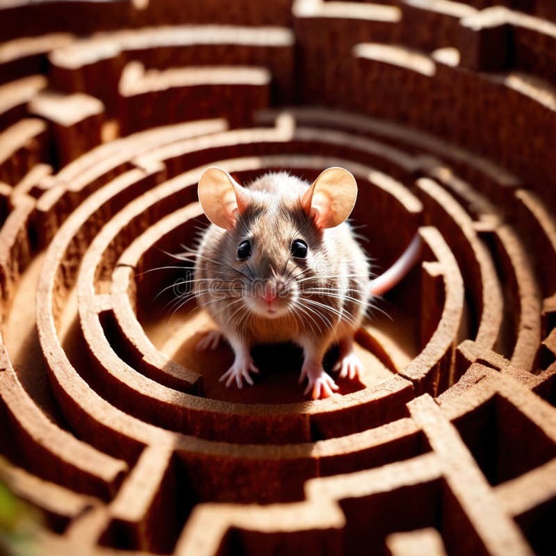 Mouse Lost in Maze, Being Trained To Find a Solution and Exit Stock ...