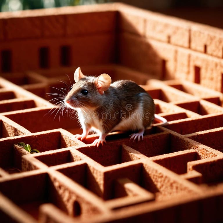 Mouse Lost in Maze, Being Trained To Find a Solution and Exit Stock ...