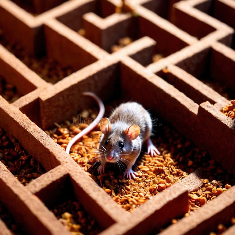 Mouse Lost in Maze, Being Trained To Find a Solution and Exit Stock ...