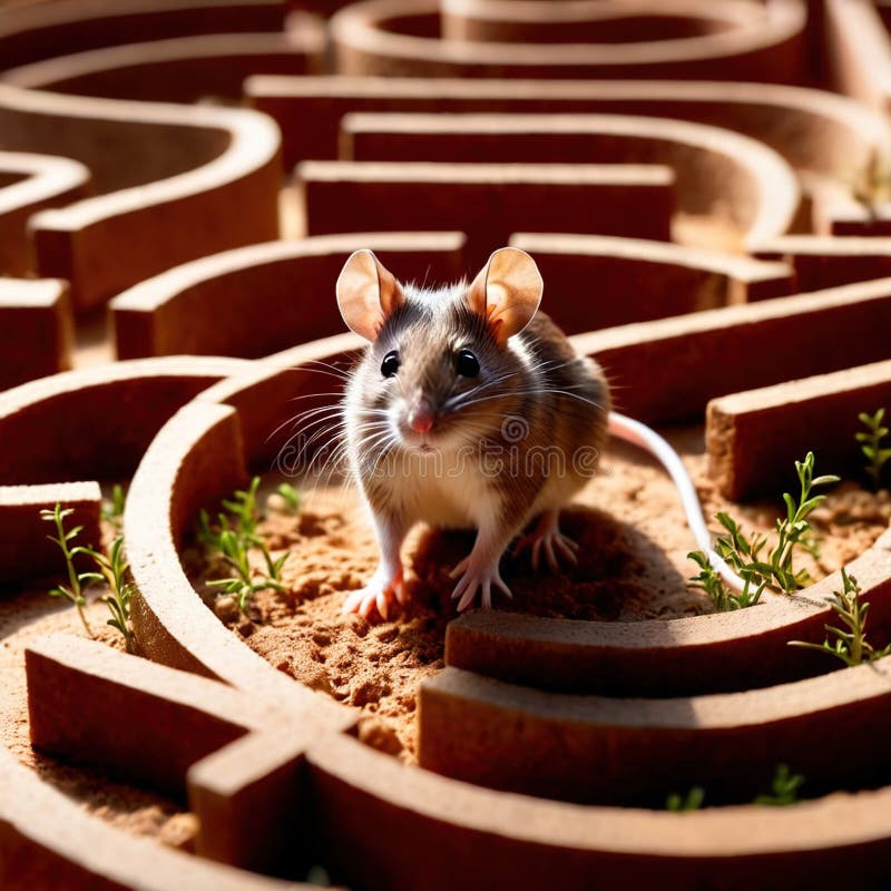 Mouse Lost in Maze, Being Trained To Find a Solution and Exit Stock ...