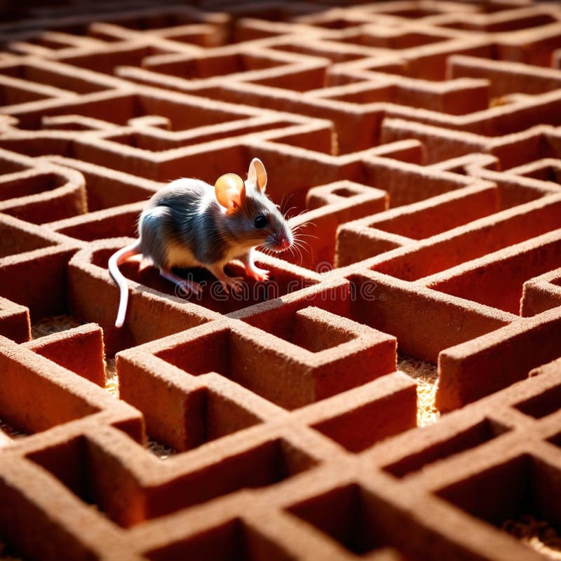Mouse Lost in Maze, Being Trained To Find a Solution and Exit Stock ...