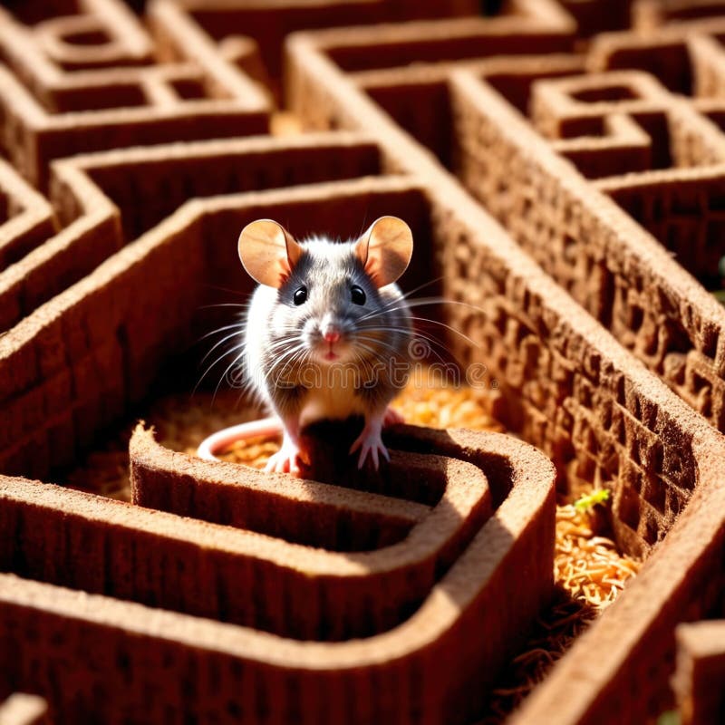 Mouse Lost in Maze, Being Trained To Find a Solution and Exit Stock ...