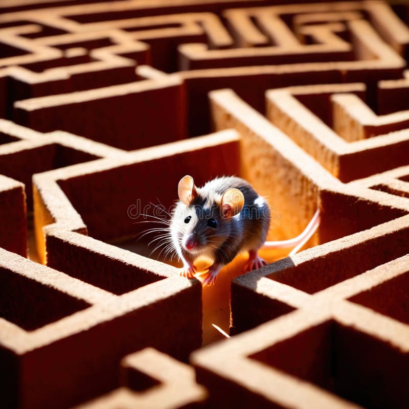 Mouse Lost in Maze, Being Trained To Find a Solution and Exit Stock ...