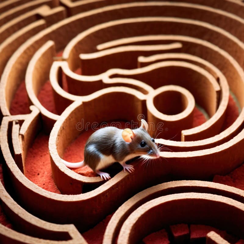 Mouse Lost in Maze, Being Trained To Find a Solution and Exit Stock ...