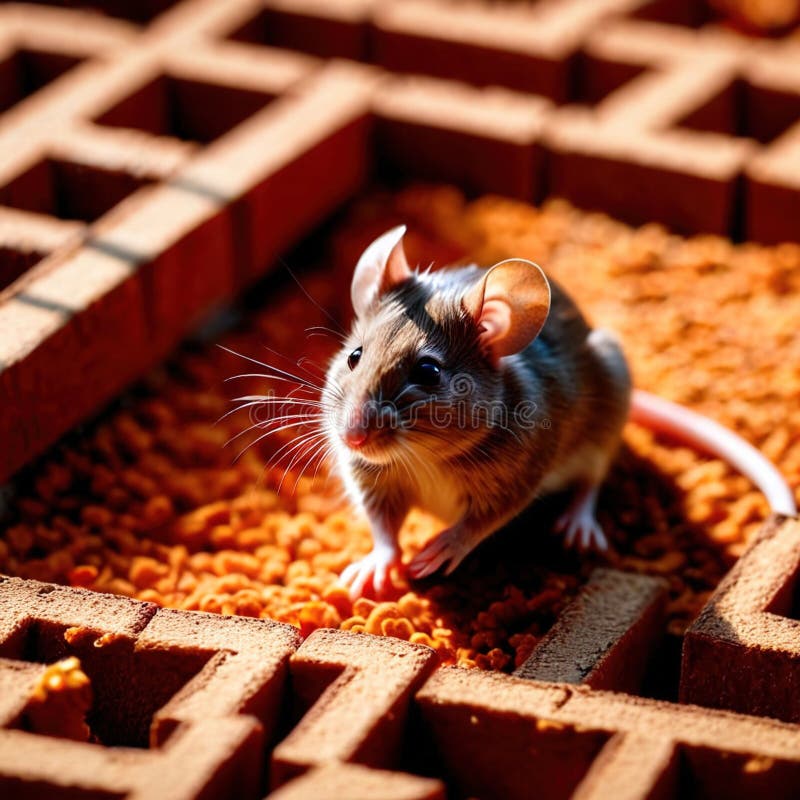Mouse Lost in Maze, Being Trained To Find a Solution and Exit Stock ...