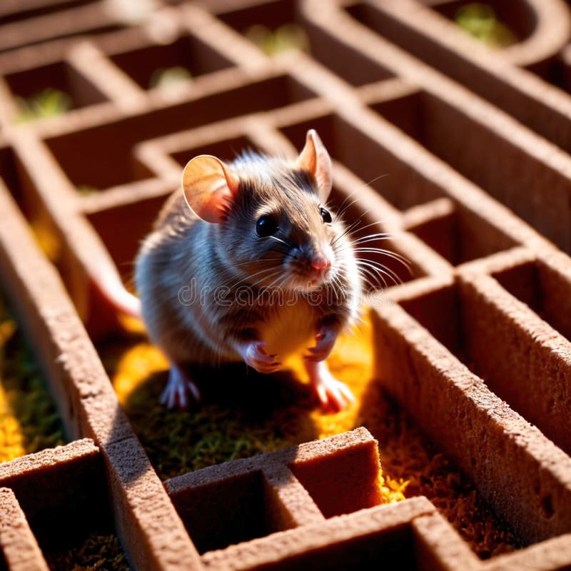 Mouse Lost in Maze, Being Trained To Find a Solution and Exit Stock ...