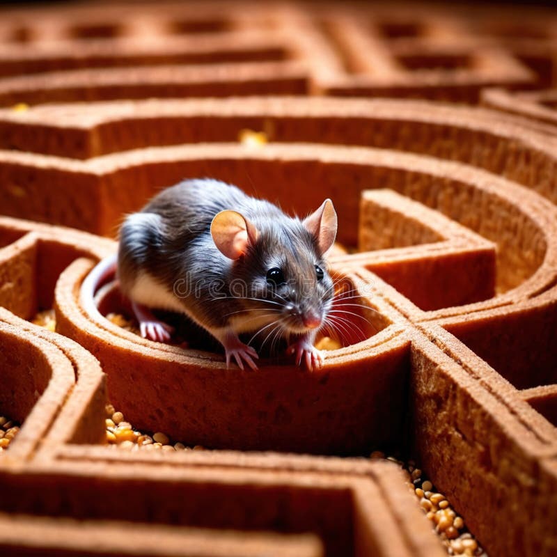 Mouse Lost in Maze, Being Trained To Find a Solution and Exit Stock ...