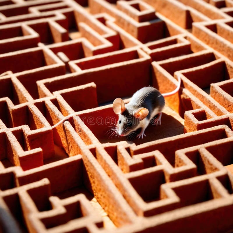 Mouse Lost in Maze, Being Trained To Find a Solution and Exit Stock ...