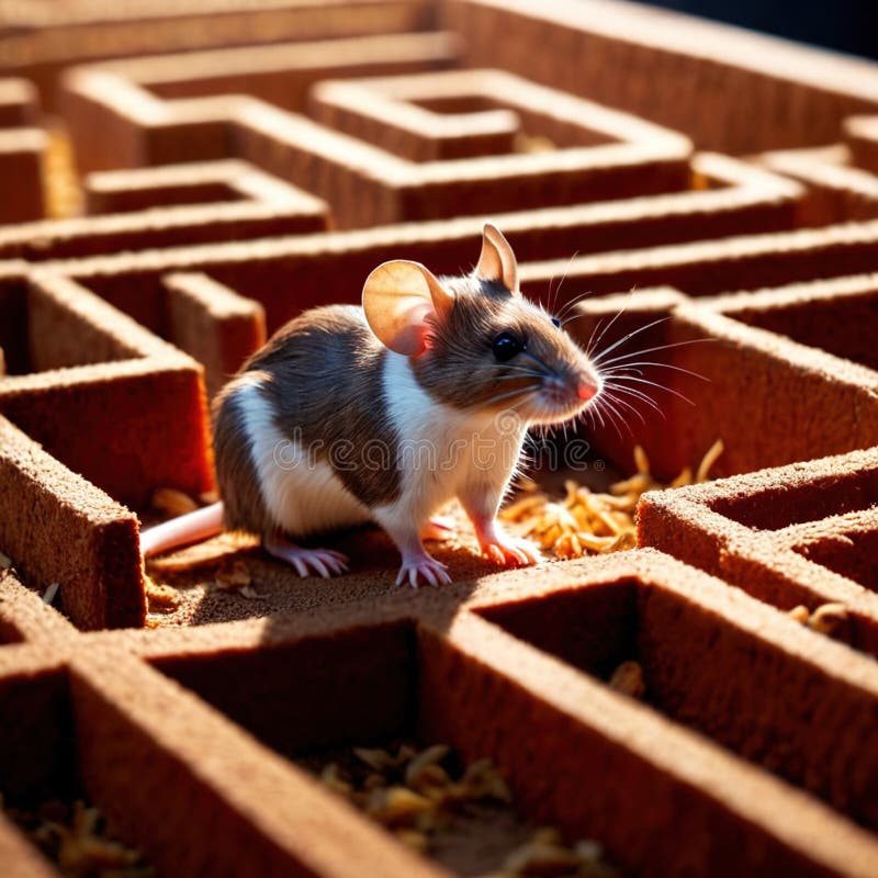 Mouse Lost in Maze, Being Trained To Find a Solution and Exit Stock ...