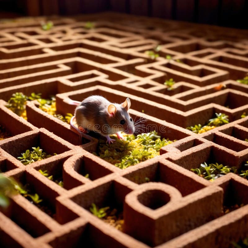 Mouse Lost in Maze, Being Trained To Find a Solution and Exit Stock ...