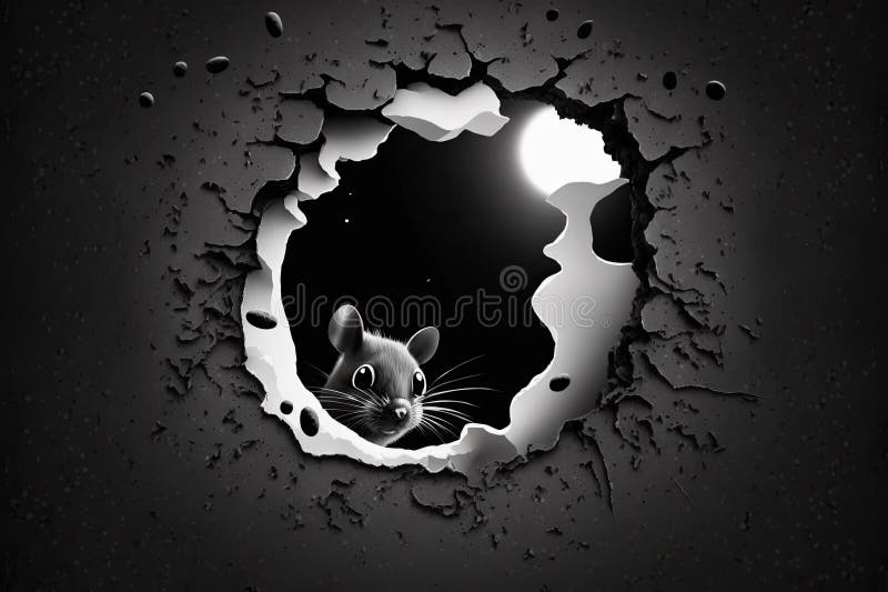 Mouse Made Hole in the Wall Stock Illustration - Illustration of black ...