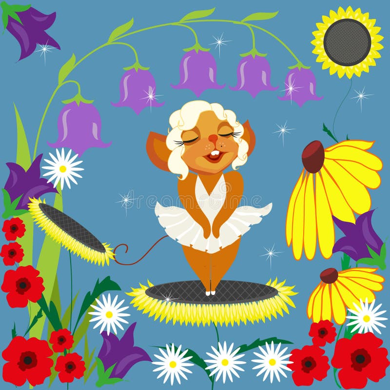 Mouse Merlin and flowers stock vector. Illustration of portrait - 92631506