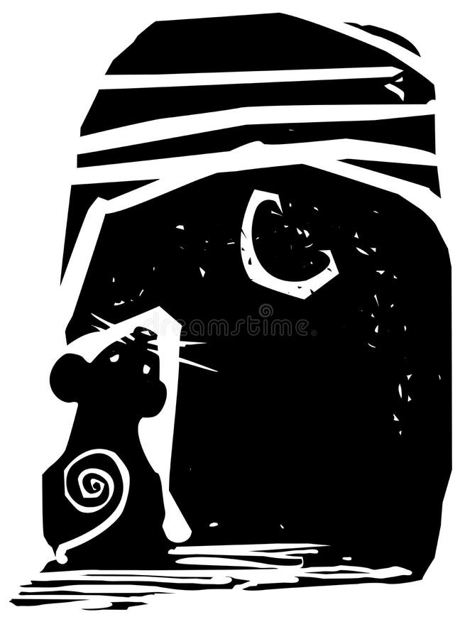 Mouse and a Crescent Moon in the Sky. Stock Vector - Illustration of ...