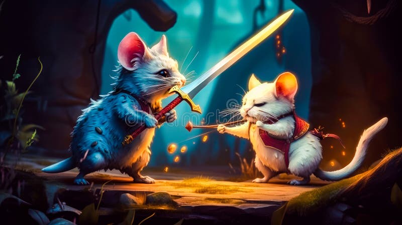 Mouse and Mouse Holding Sword. Generative AI Stock Illustration ...