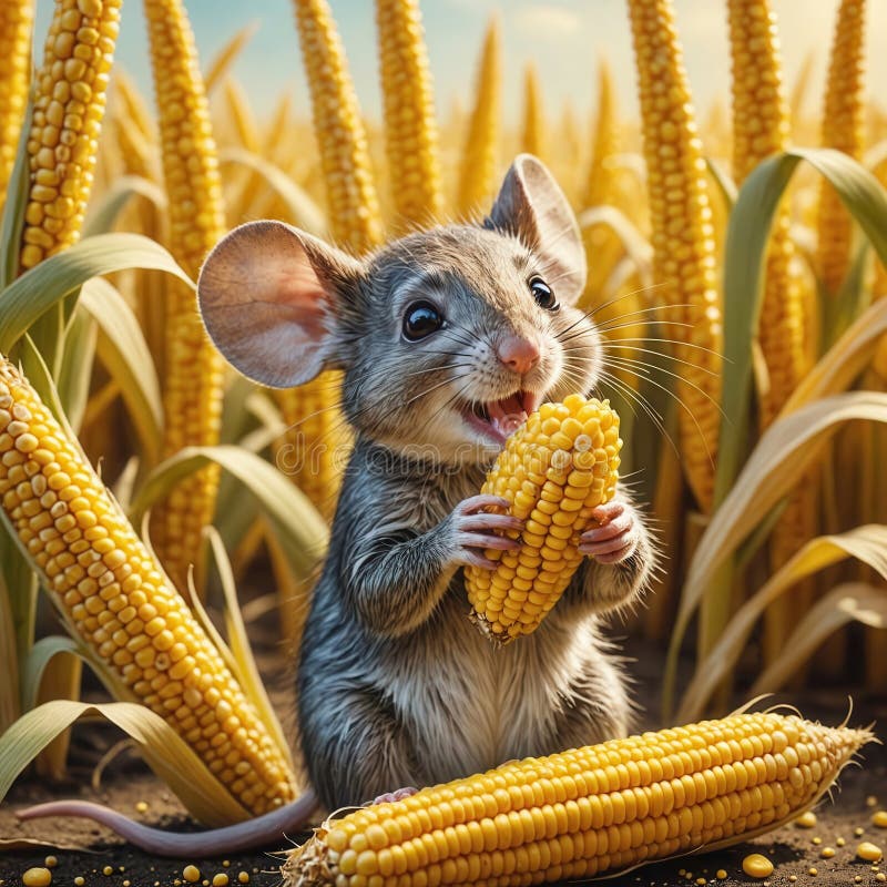 Mouse Nibbling on an Ear of Corn Stock Illustration - Illustration of ...